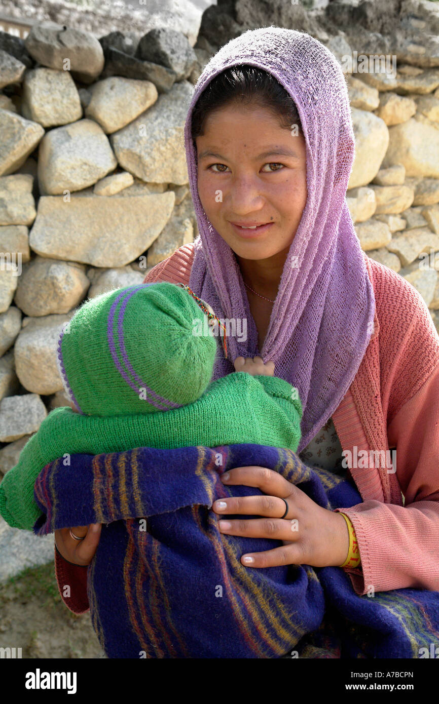 ladakhi girl and baby Stock Photo - Alamy