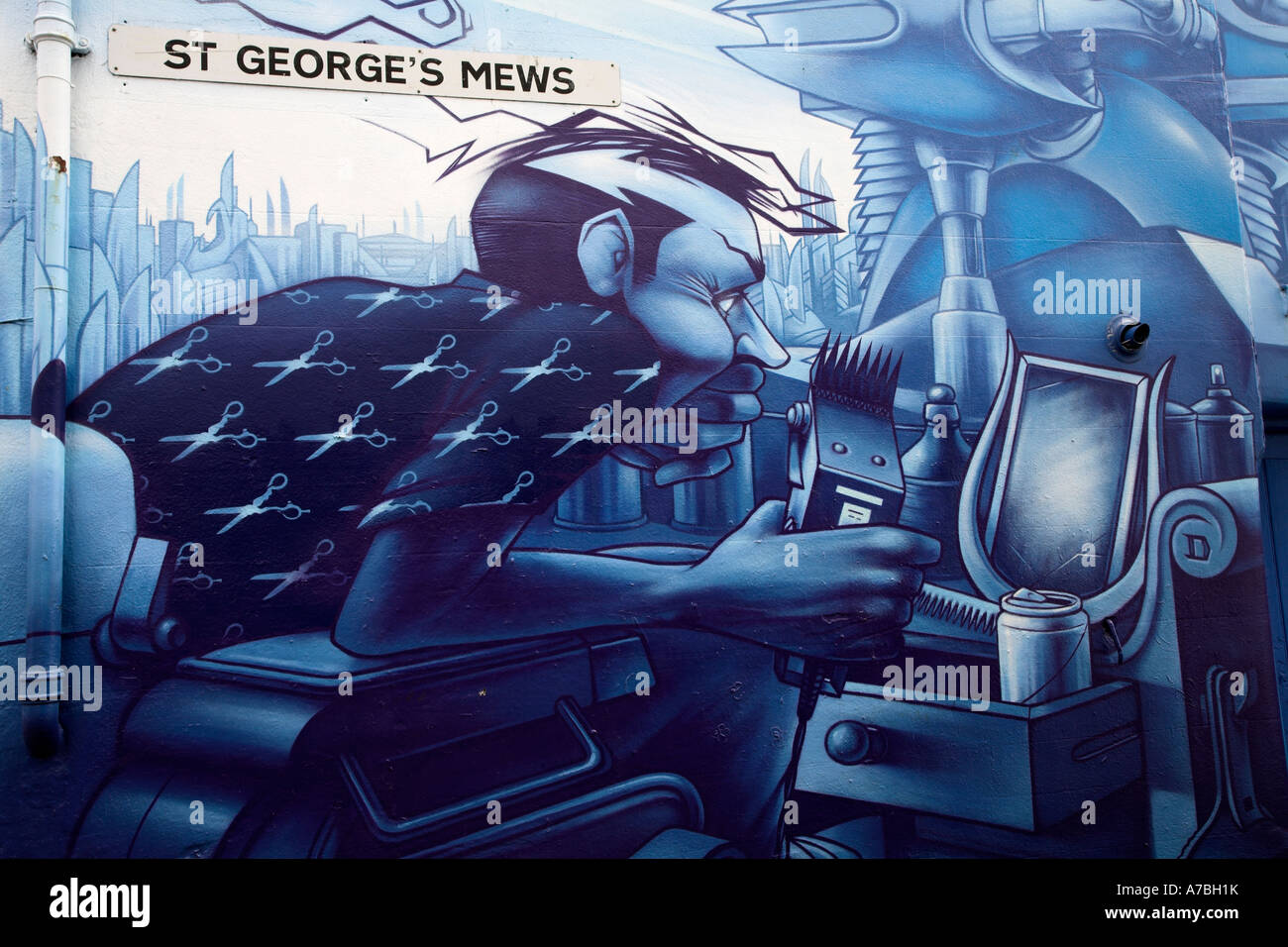 Barber shop building mural St George's Mews Brighton, England Stock ...
