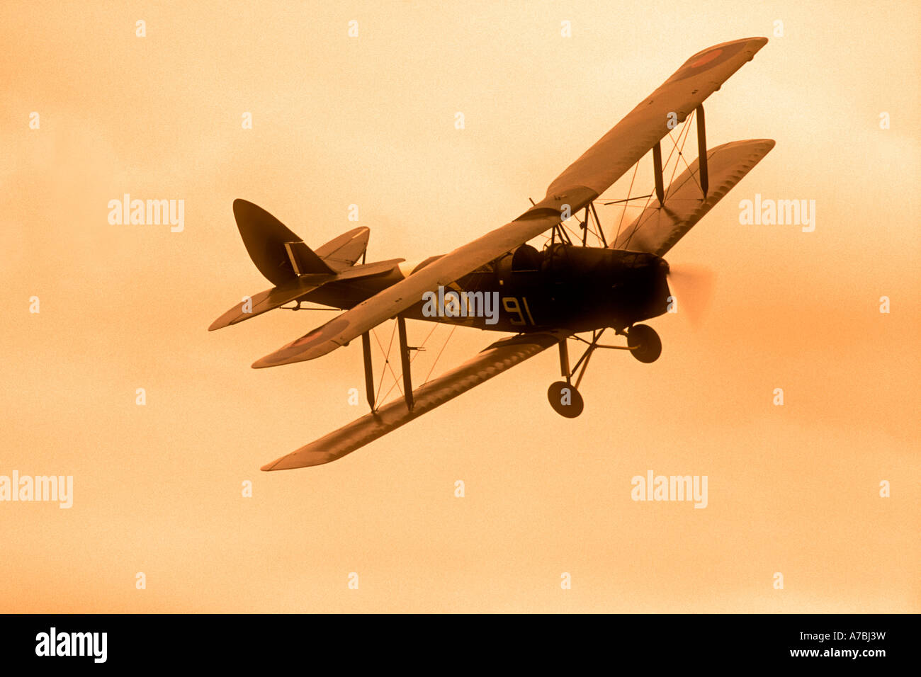 DeHavilland DH-82A Tiger Moth 2nd World War biplane trainer in flight ...