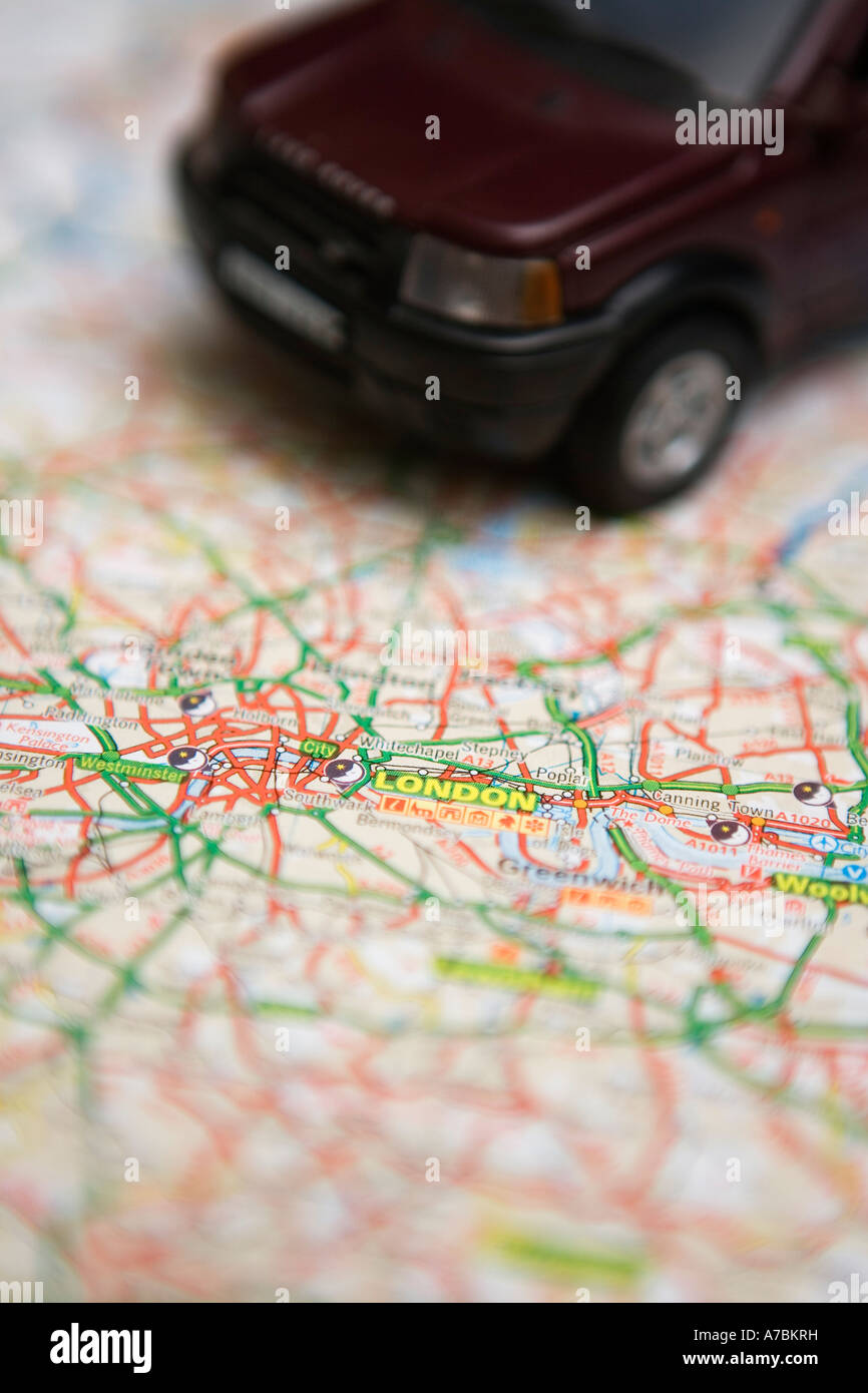 Model car on a map of London Stock Photo - Alamy