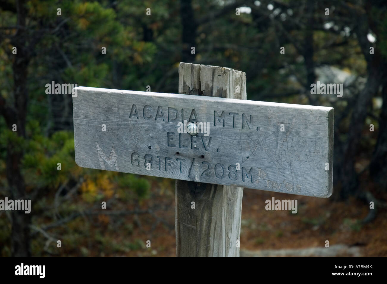 Acadia Mountain Elevation Sign Stock Photo - Alamy