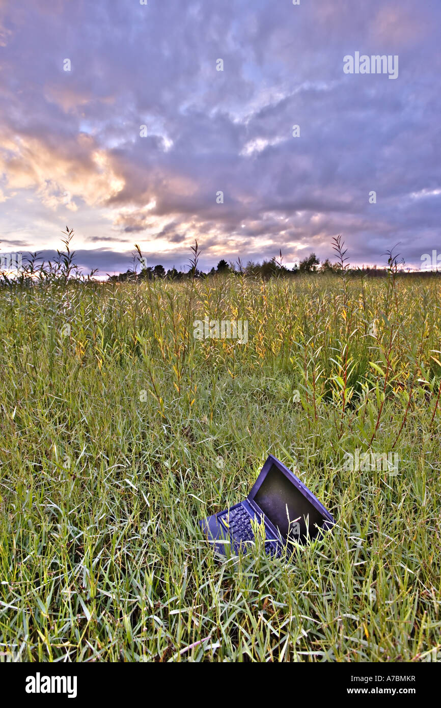 Discarded laptop in field of long grass Stock Photo - Alamy