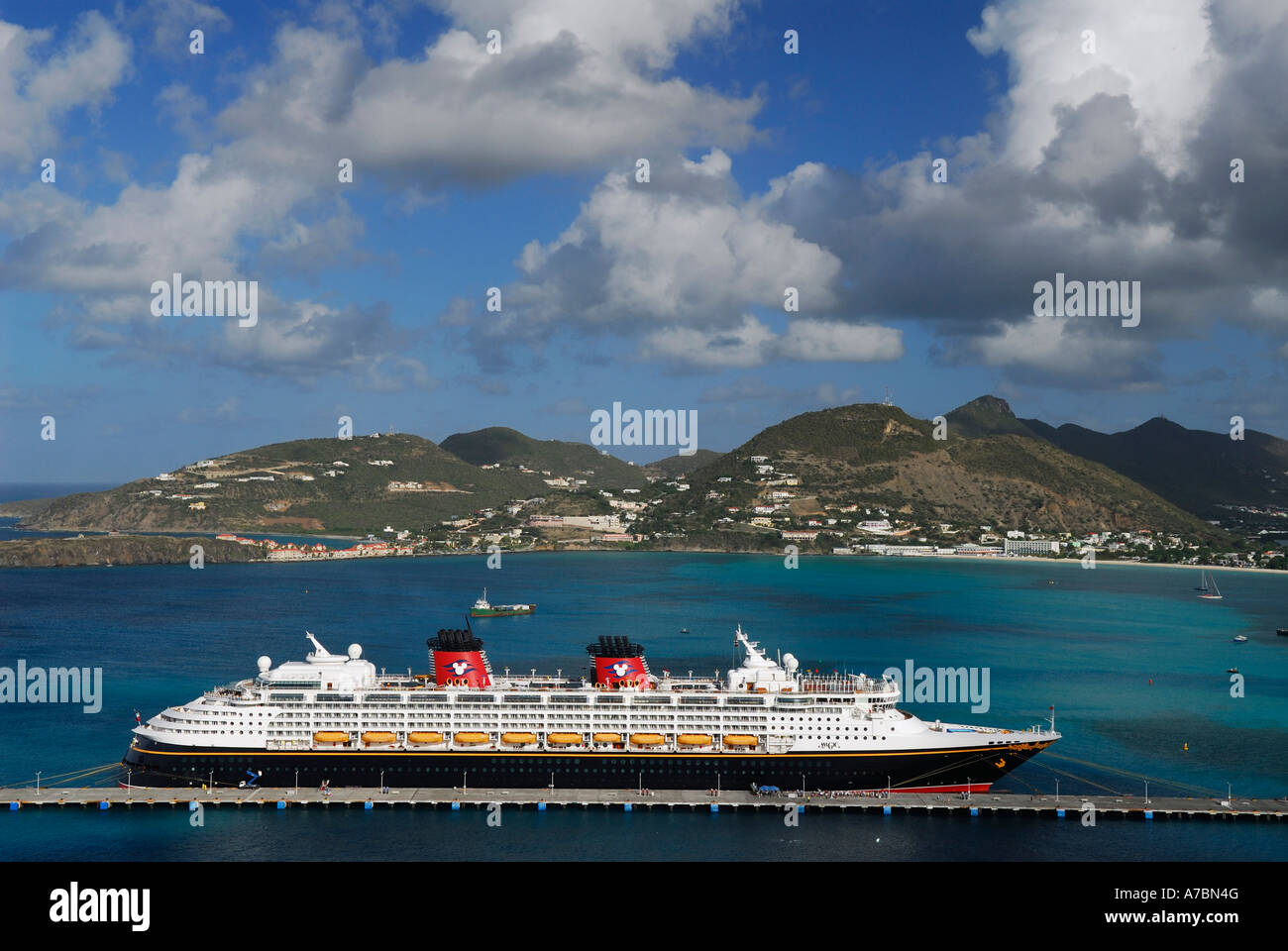 Cruise ship docked at Great Bay pier Sint Maarten Netherlands Antilles ...