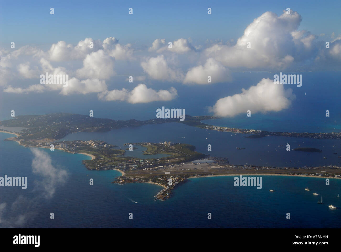 Aerial view of the Simpson Bay Lagoon in Sint Maarten Dutch side ...