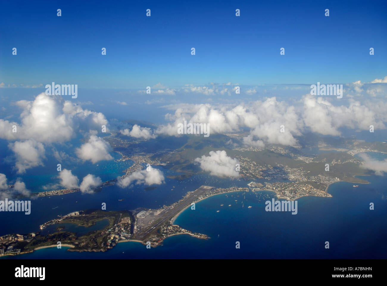 Aerial view of Caribbean island of St Maarten Netherlands Antilles ...
