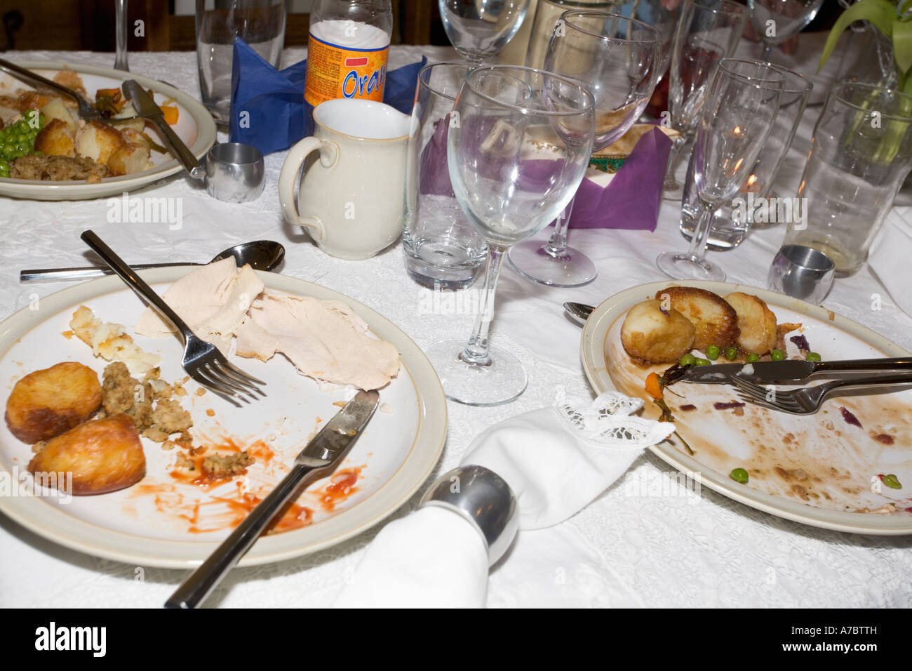 Wasted left over food christmas dinner meal on plate Stock Photo - Alamy
