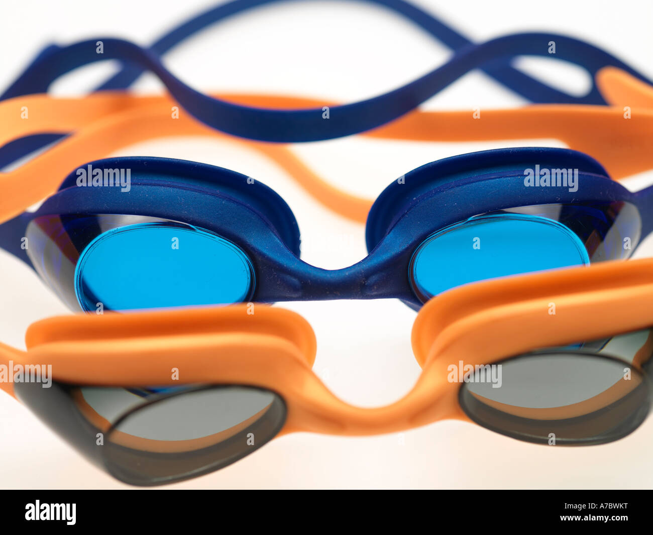 glasses of water, swimming pool, rubber, close up, white background ...