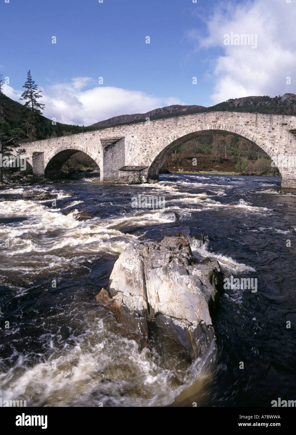 Winter landscape historical listed stone arch Invercauld Bridge or Old ...