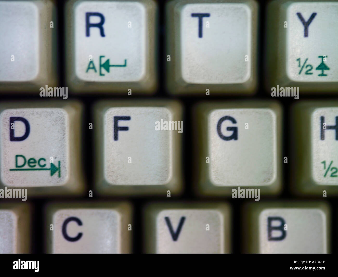 keyboard, old, close up, keys, letters, green, blue, computer ...