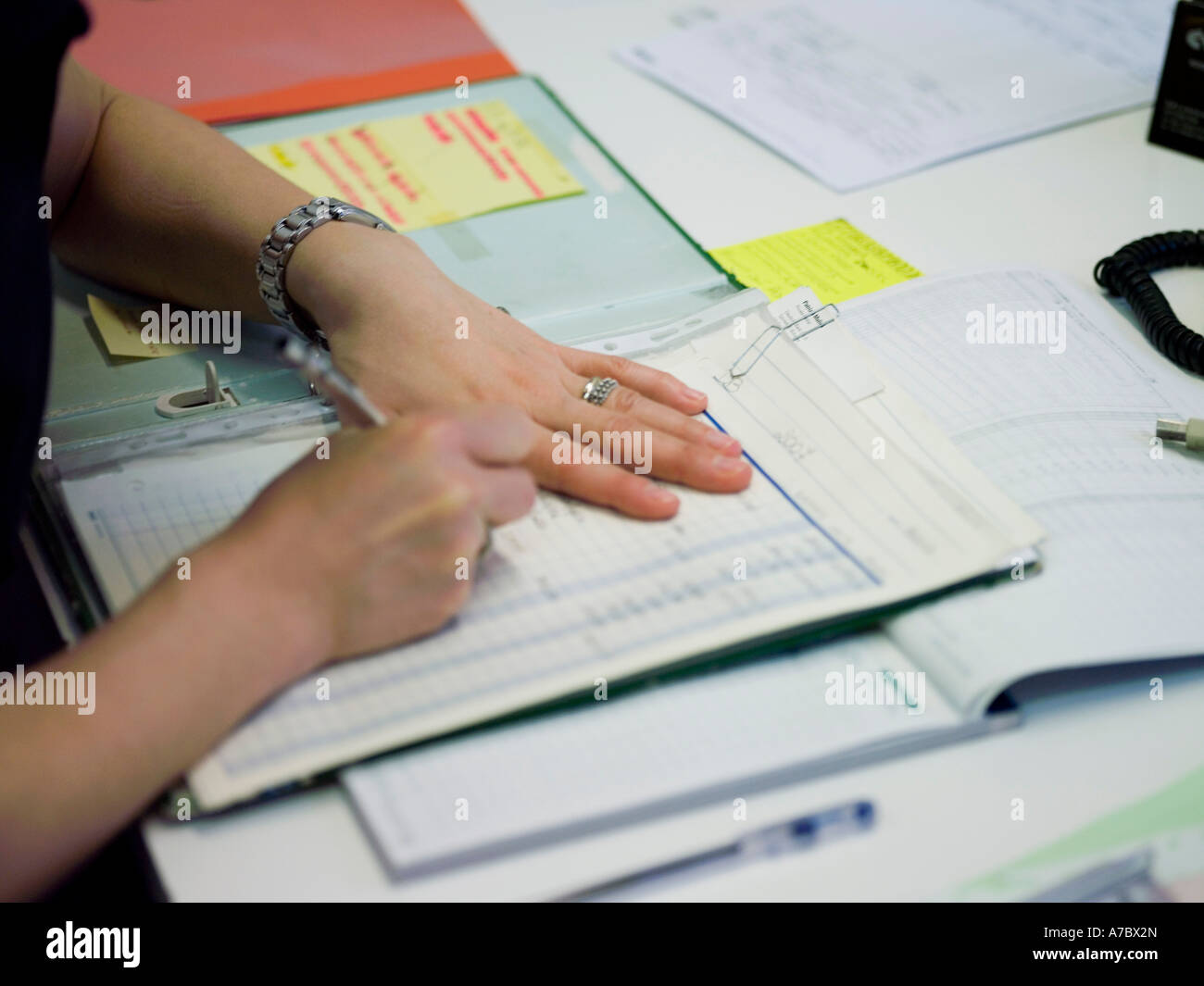 secretary, office, work, register, pens, sheets, post it, notebook ...