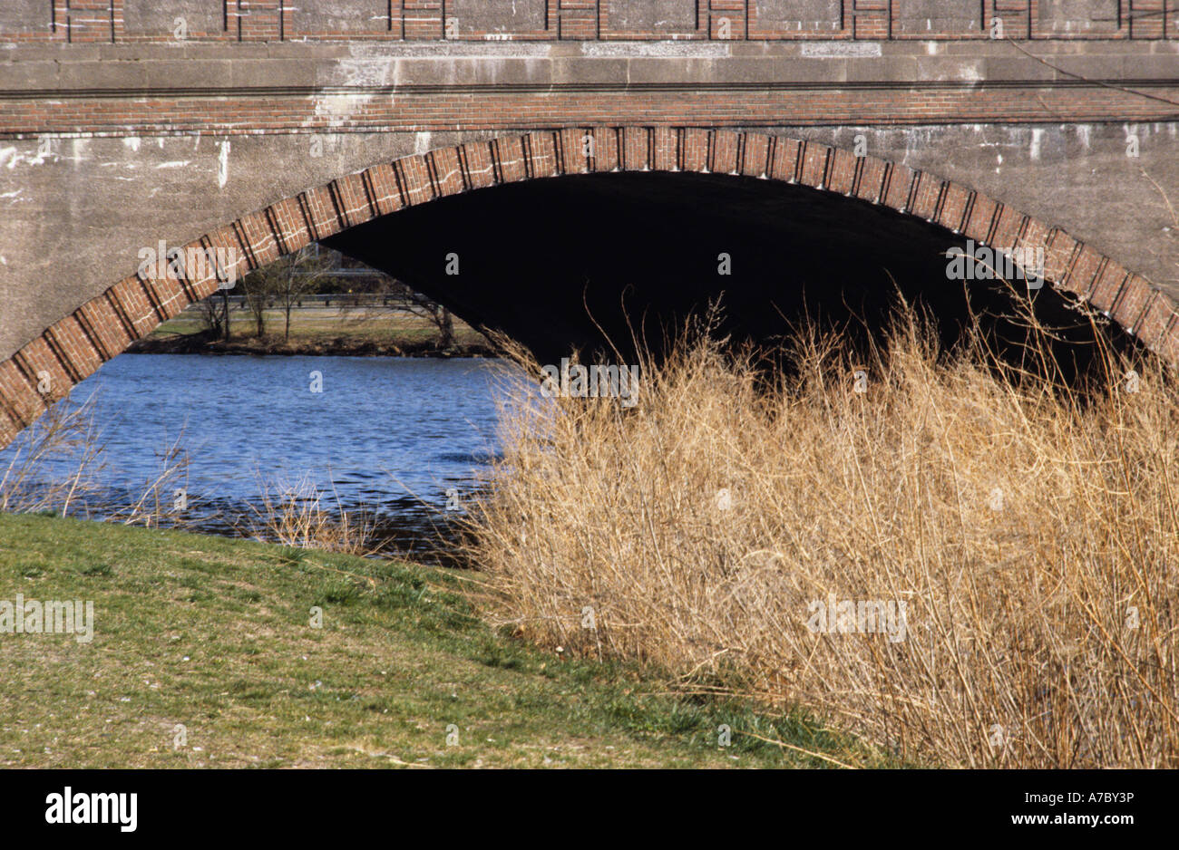 Brick Bridge over the Charles River in Historic Cambridge MA USA Stock ...
