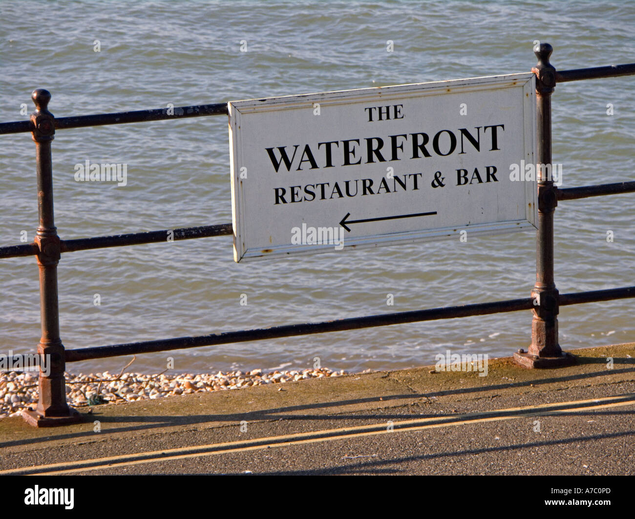 Direction sign to The Waterfront restaurant in Totland Bay, Isle of ...