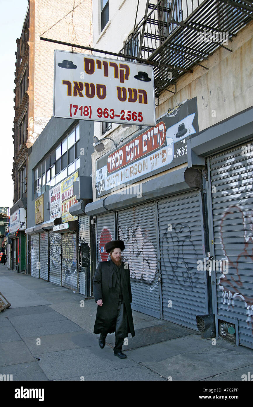 Orthodox Jewish man on the street in Williamsburg Brooklyn the home of ...