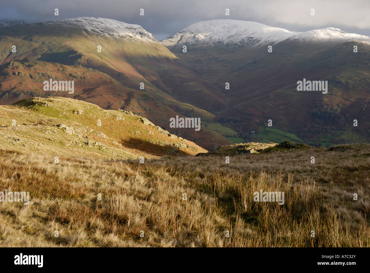 Fairfield and Seat Sandal from Silver Howe Lake district England Stock ...