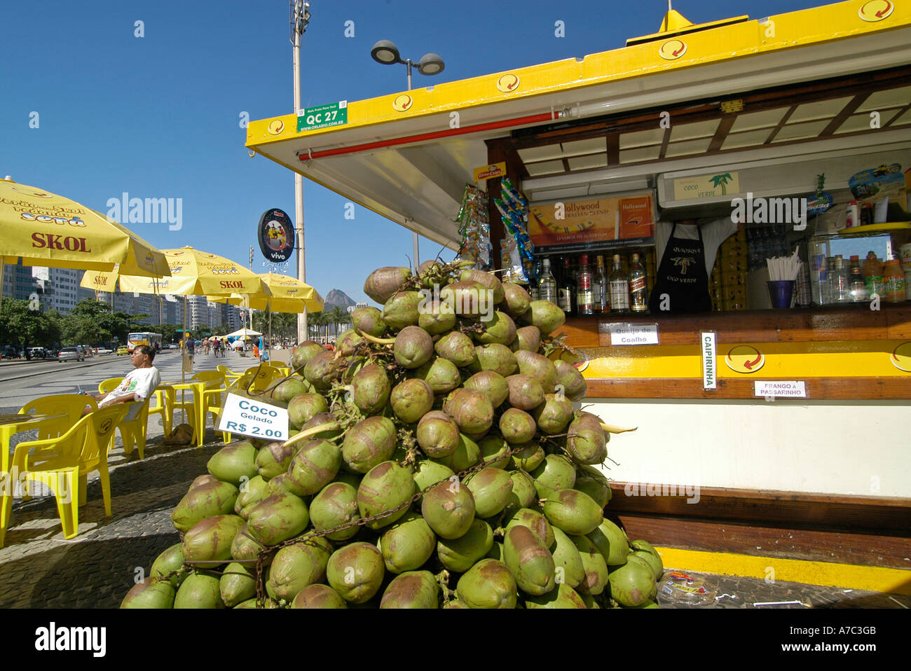 Coconuts at roadside cafe, Copacabana, Rio de Janeiro, Brazil Stock ...