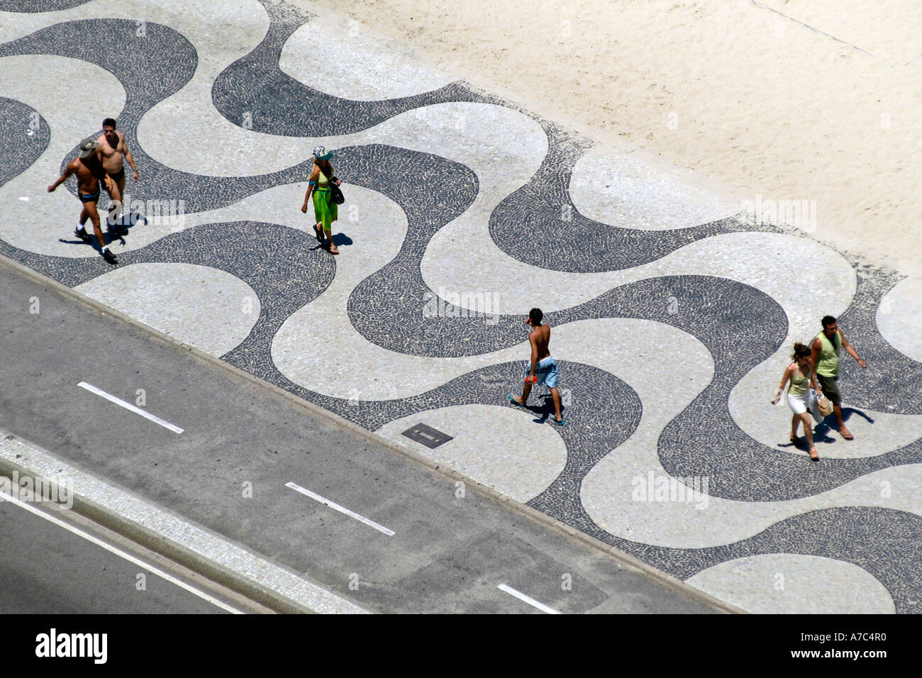 People on the footpath, Atlantic Avenue, Copacabana Beach, Rio de ...