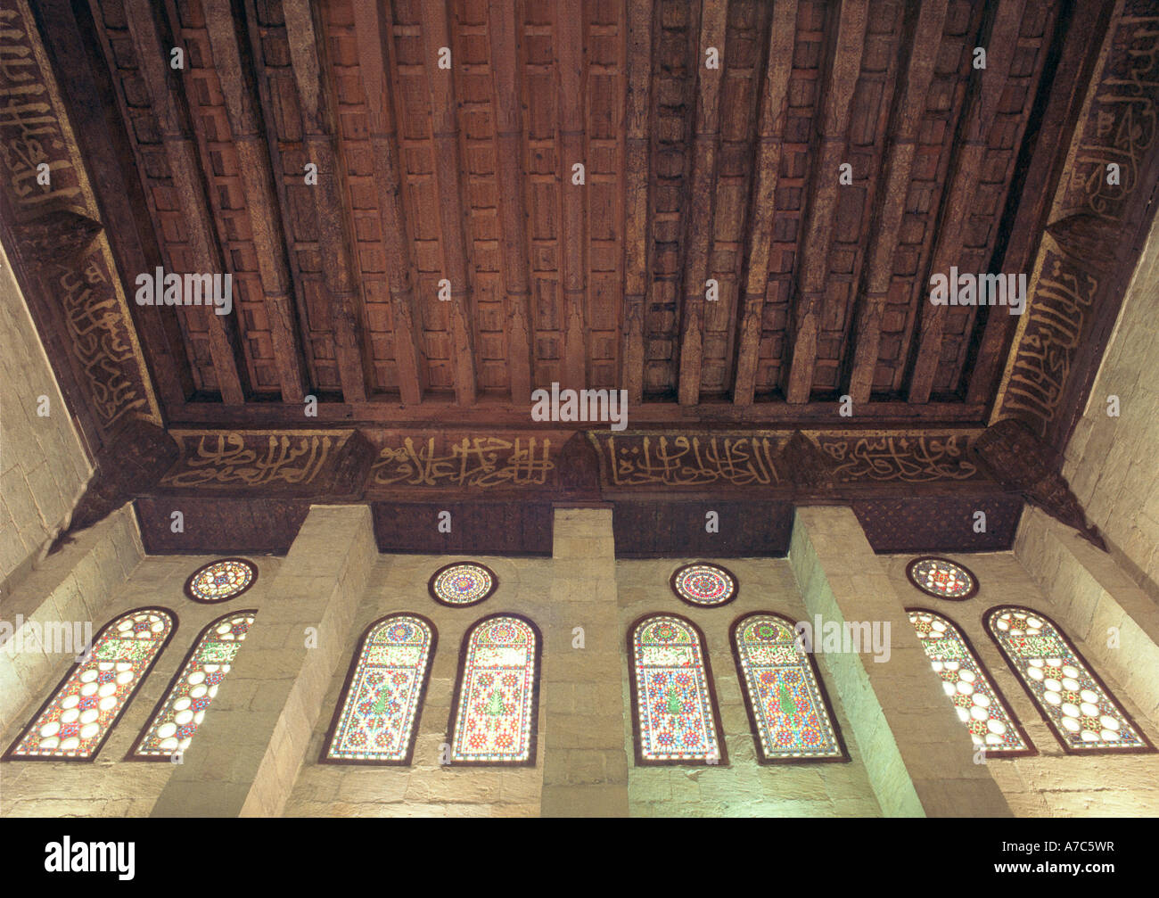 windows and ceiling of maq'ad, Complex of al-Ghawri, Cairo, Egypt Stock ...