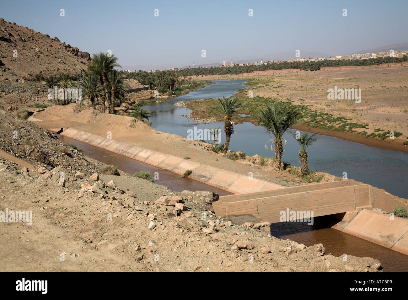 Irrigation channel and river Sahara desert Zagora, Morocco, north ...