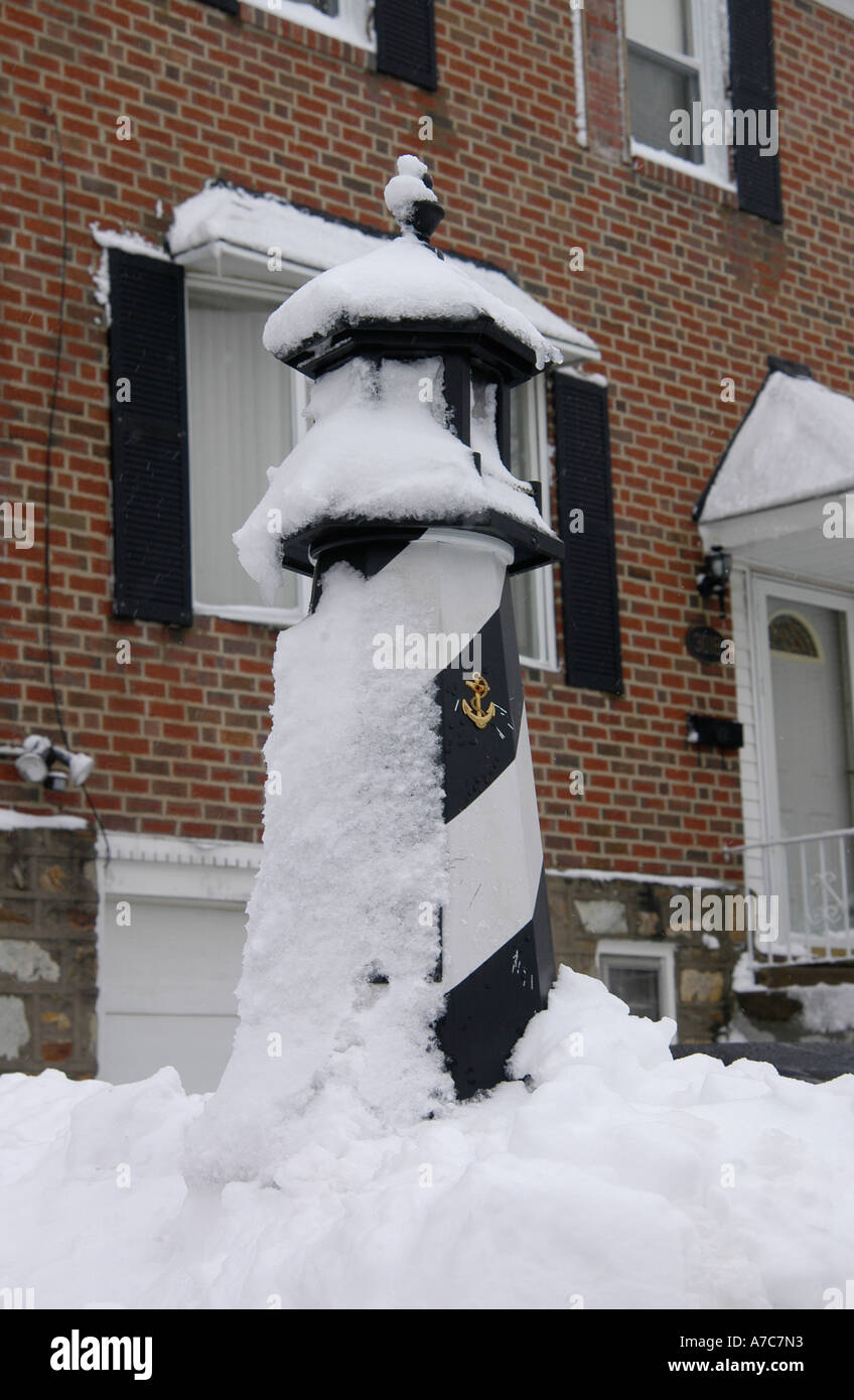 Decorative lighthouse in snow Philadelphia Pennsylvania USA Stock Photo ...