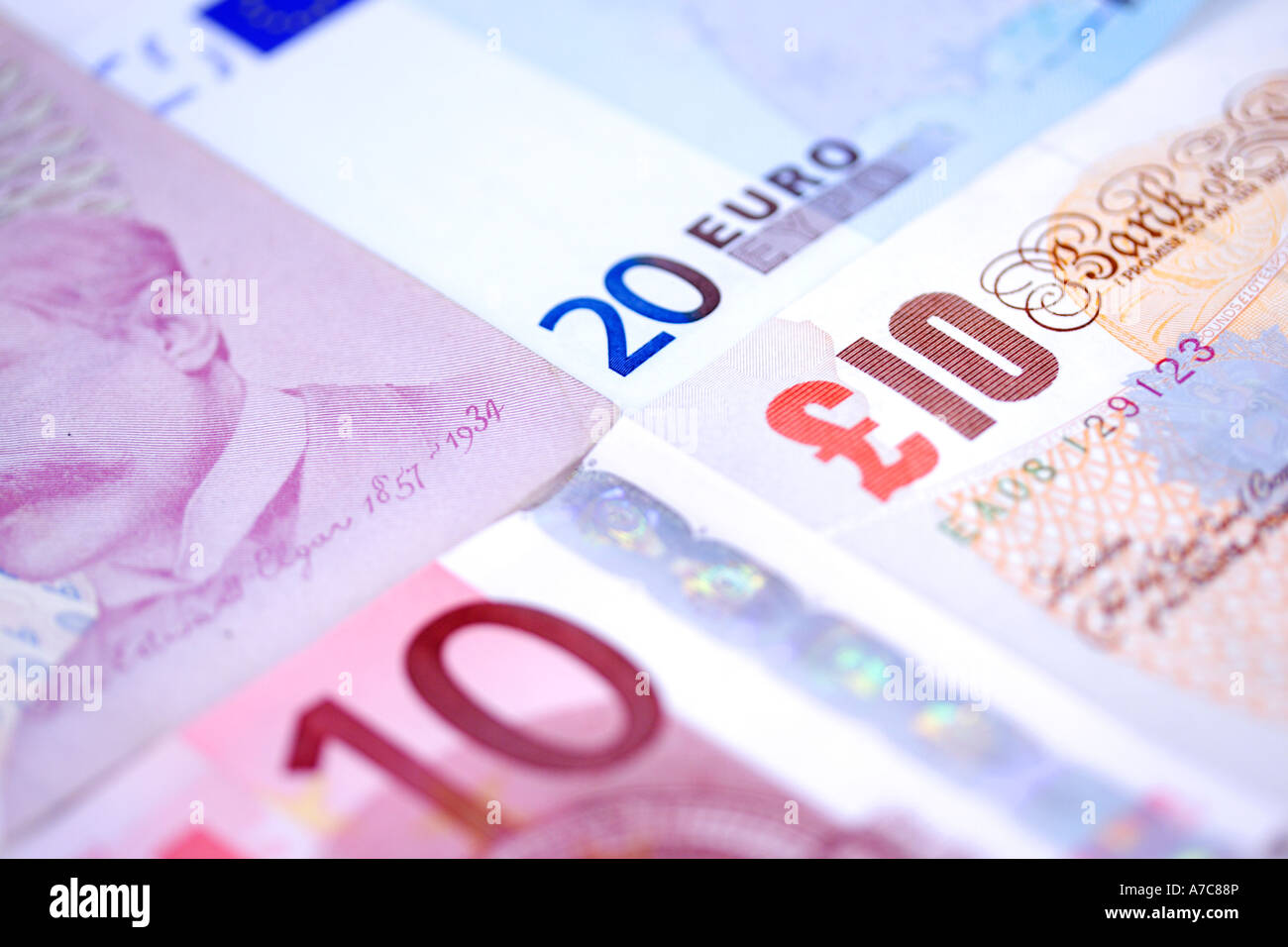 Money laid out flat: UK Sterling notes, Euro notes Stock Photo - Alamy