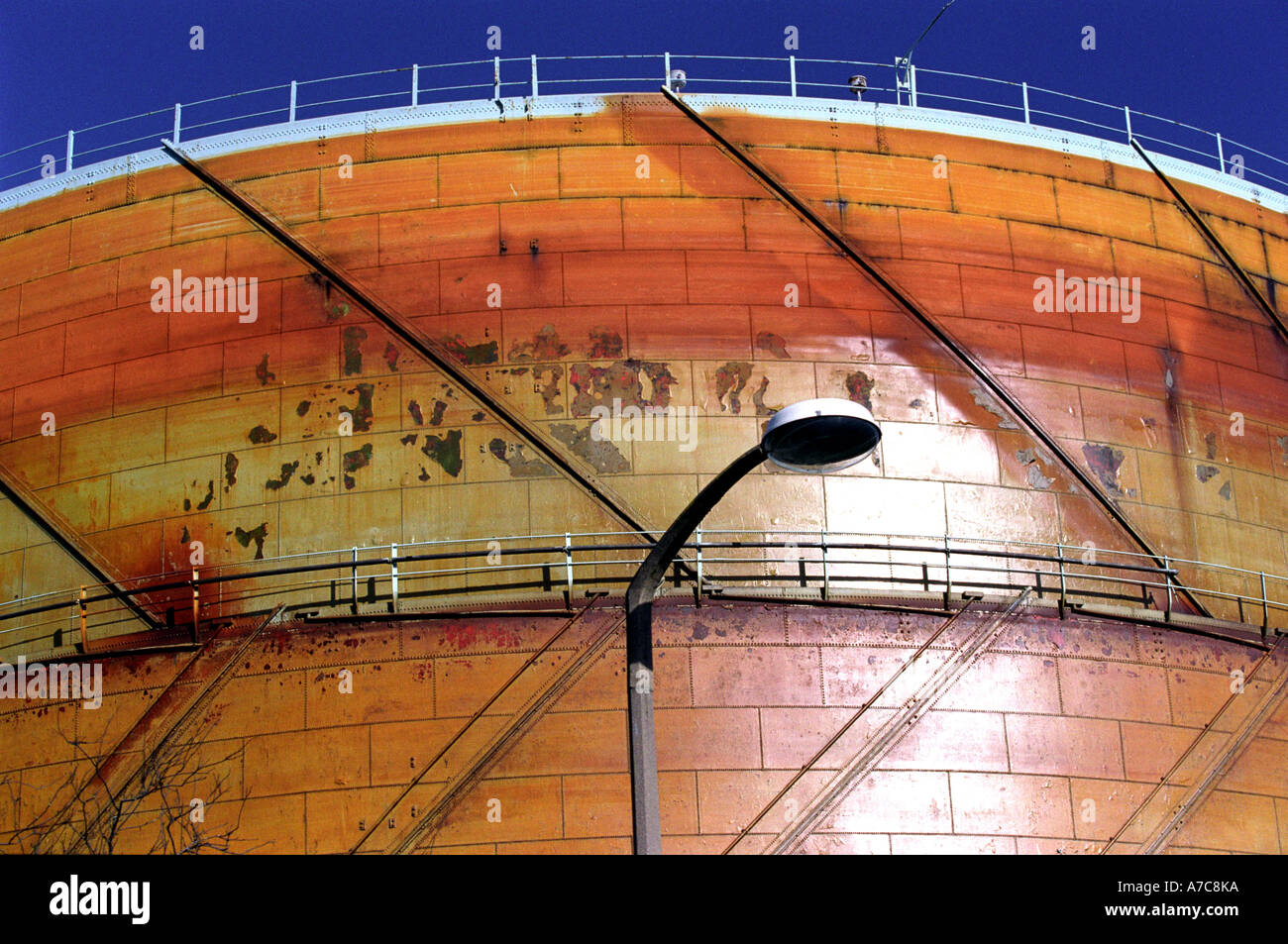 Variable volume gas container or Gasometer in Plymouth, Devon, UK Stock ...