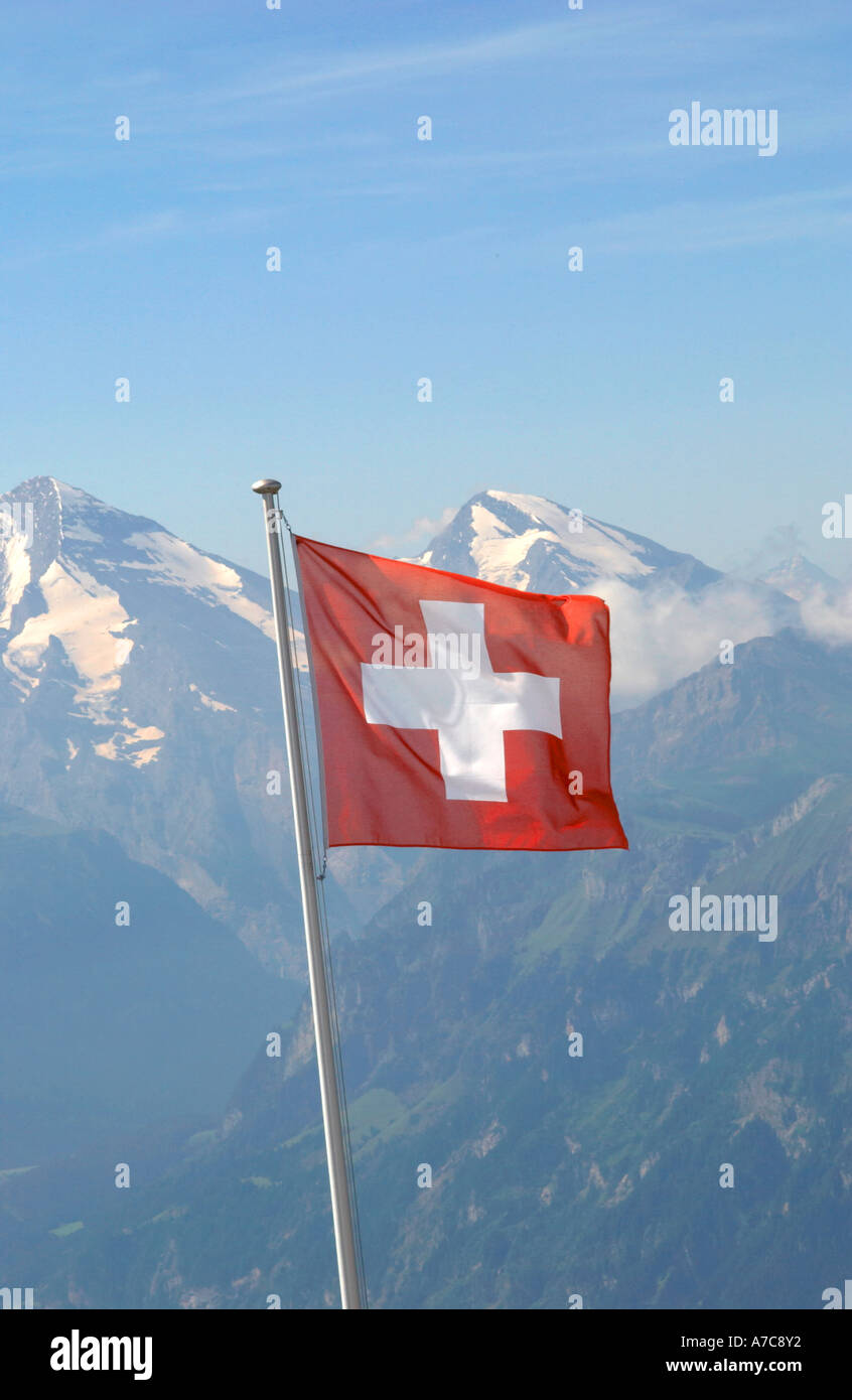 Swiss Flag In Front Of Swiss Alps High Resolution Stock Photography and ...