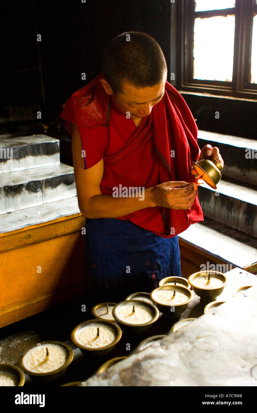 Monks working inside Ganden Monastery Tibet China Stock Photo - Alamy
