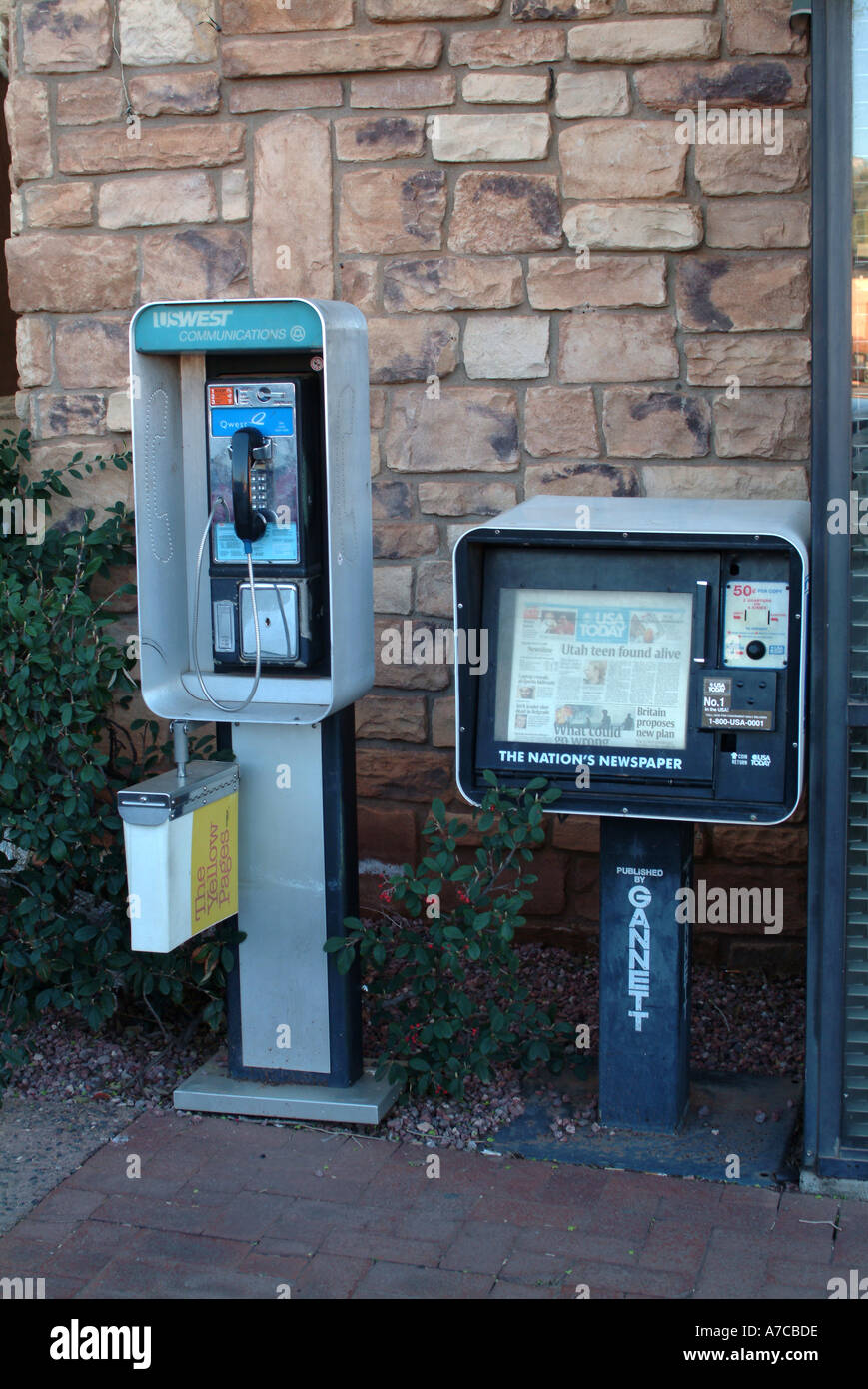 Public Telephone and Newspaper Vending Machine at Sedona Arizona Stock ...