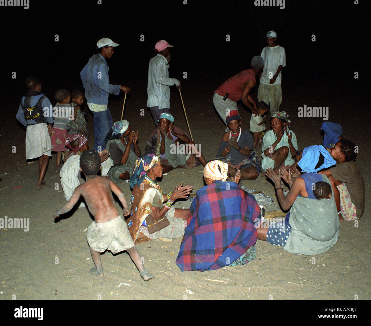 San Bushman Dancing village in night Botswana Stock Photo - Alamy