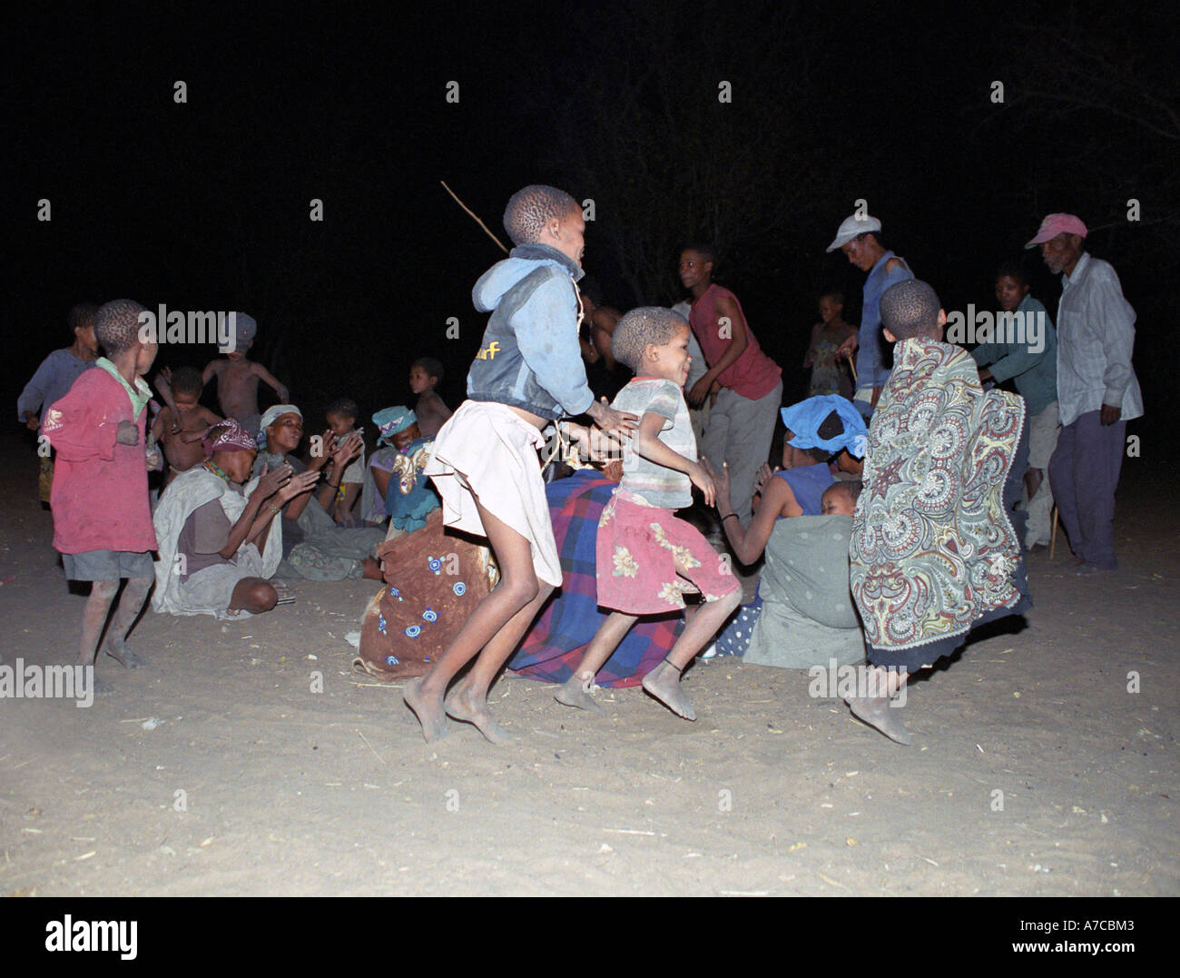 San Bushman Dancing village in night Botswana Stock Photo - Alamy