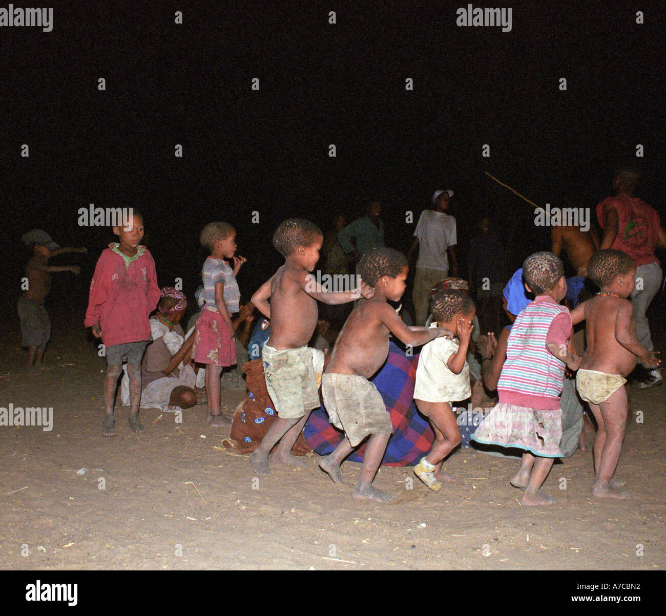 San Bushman Dancing village in night Botswana Stock Photo - Alamy