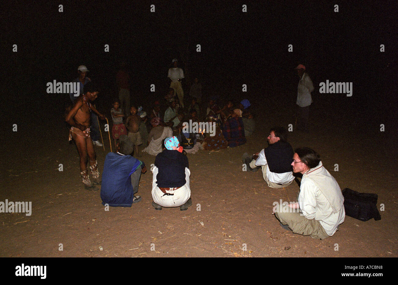 San Bushman Dancing village in night Botswana Stock Photo - Alamy