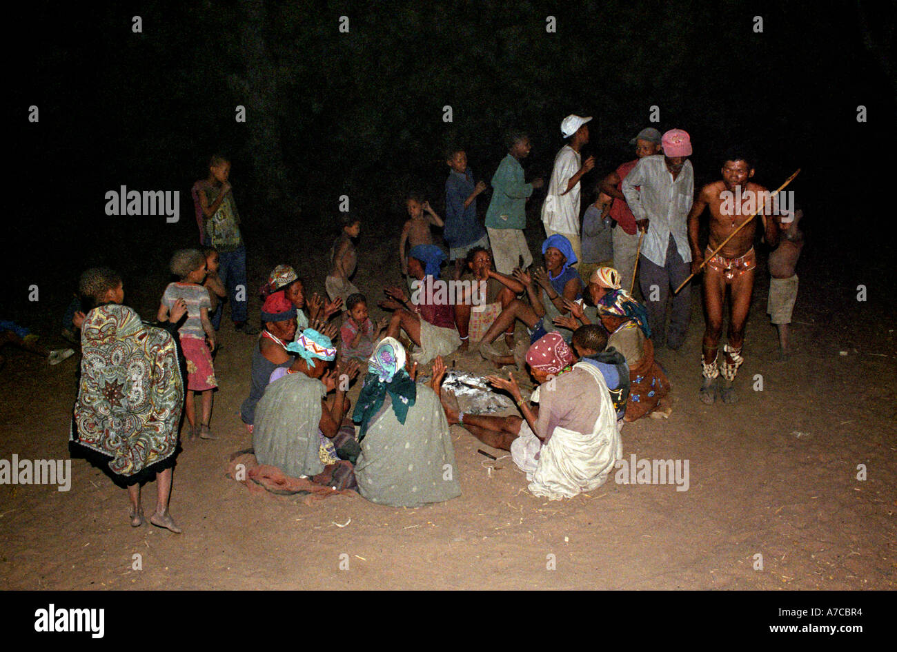 San Bushmen Dancing village in night Botswana Stock Photo - Alamy