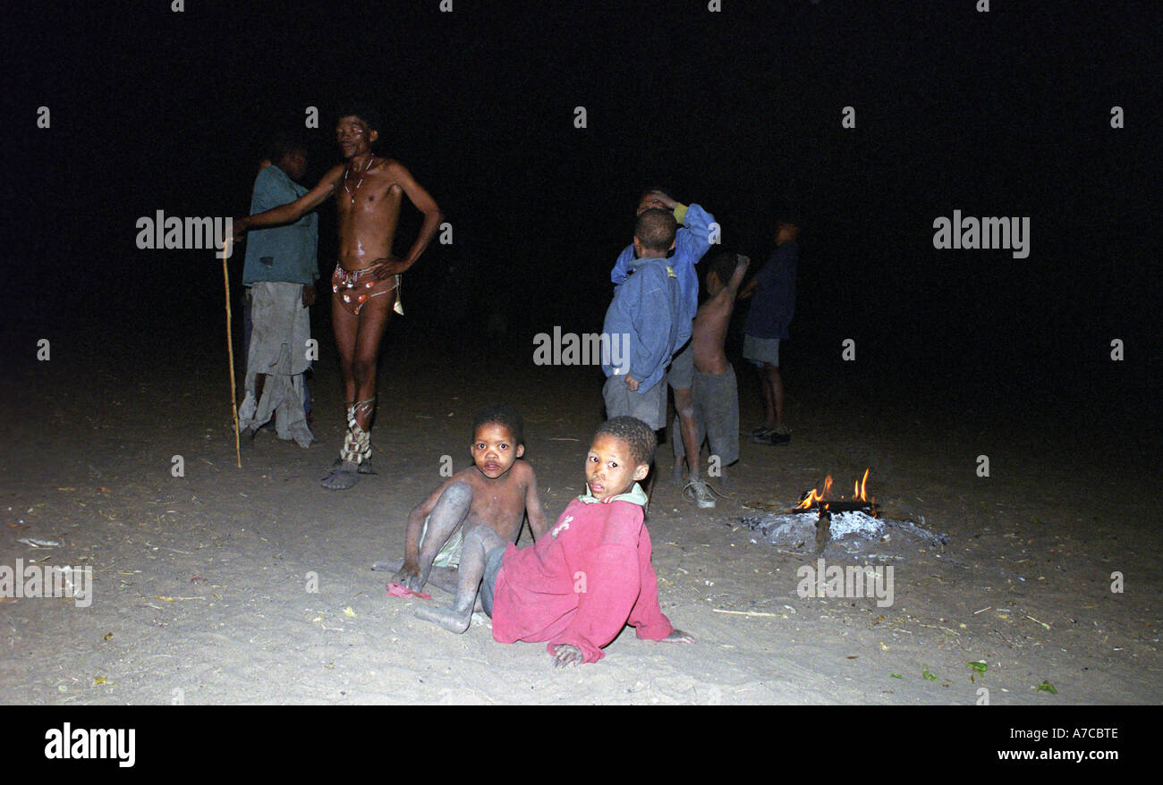 San Bushman Dancing village in night Botswana Stock Photo - Alamy
