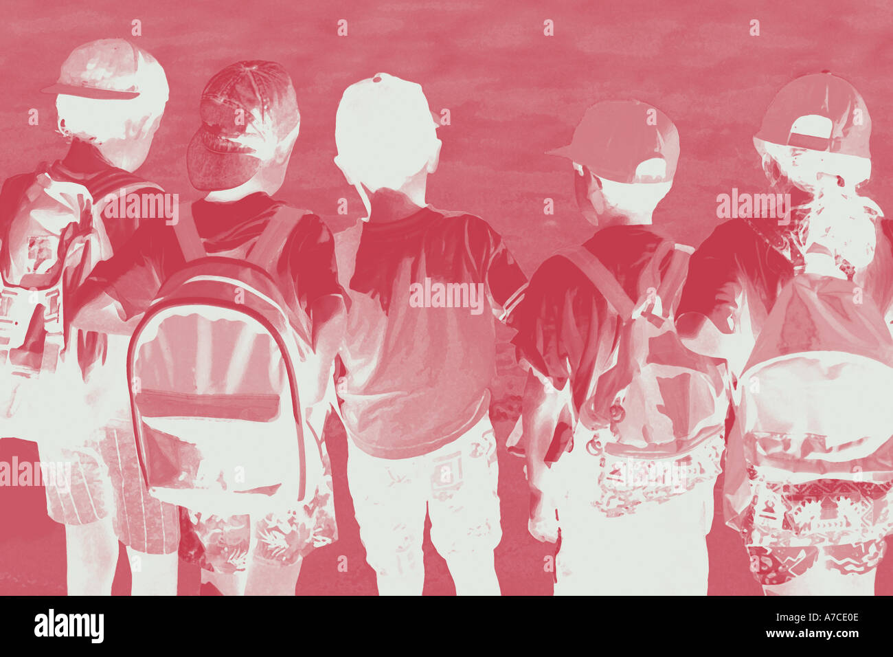 Group of kids seen from behind Stock Photo - Alamy
