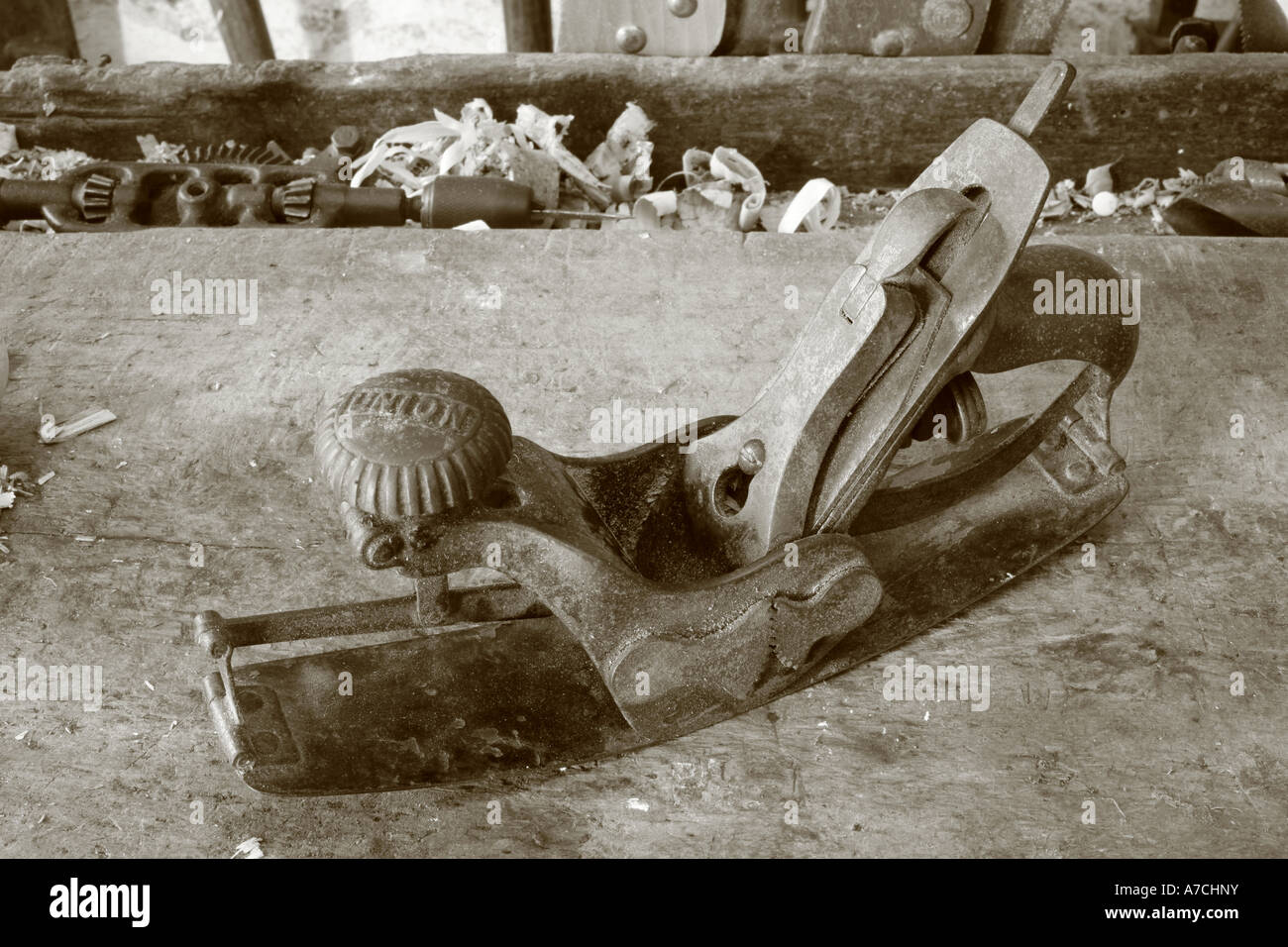 Carpentry tools. A hand plane Stock Photo - Alamy