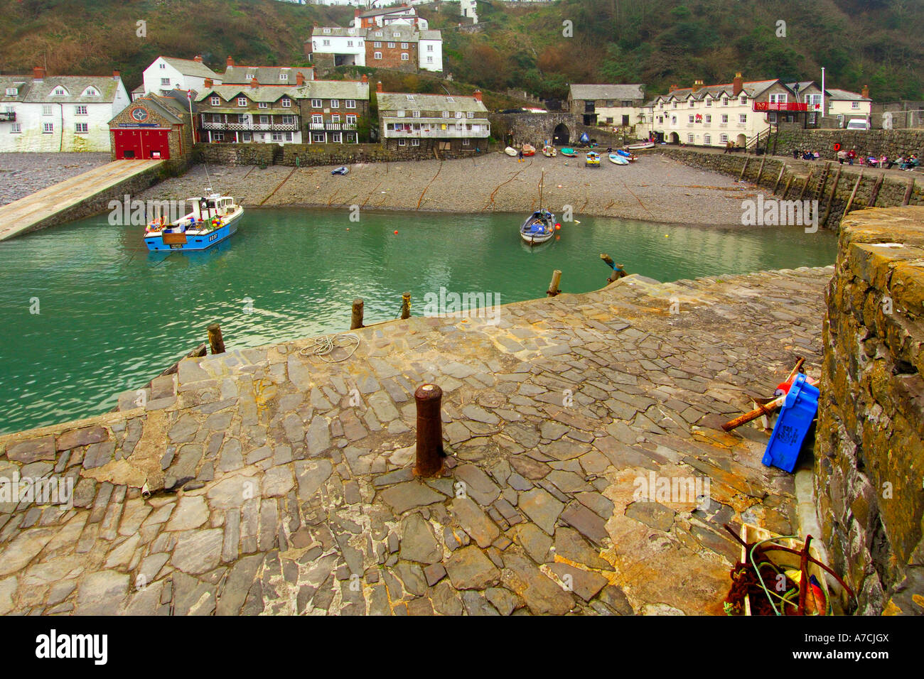 Unusual wide angle view of the historic 14th century stone built ...