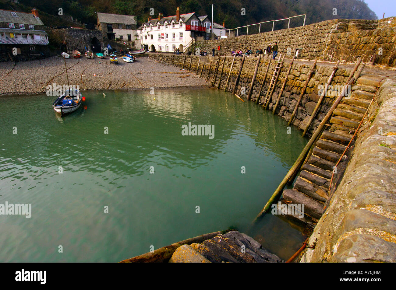Unusual wide angle view of the historic 14th century stone built ...