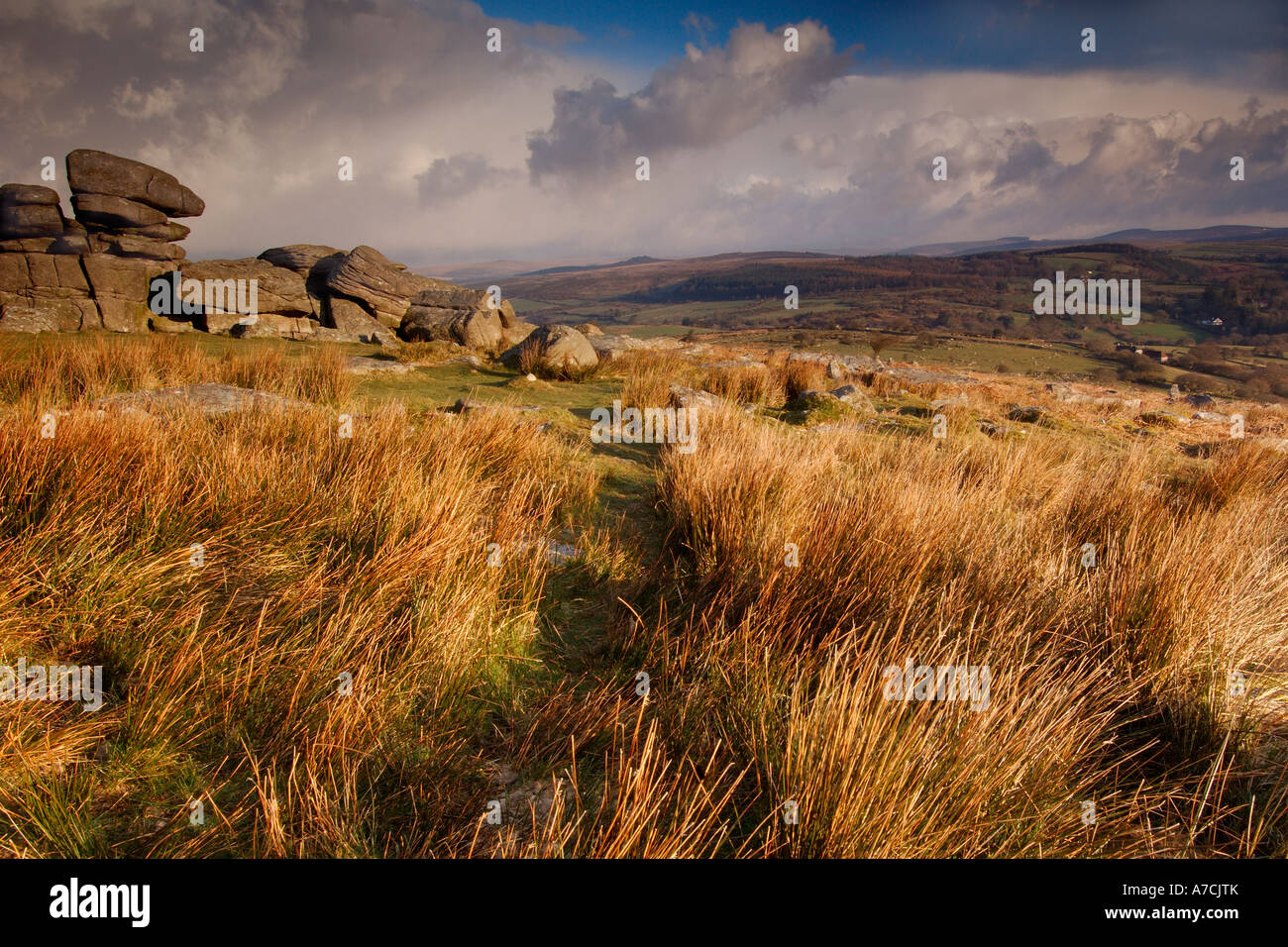 Beautiful sunrise at Combestone Tor Dartmoor South Devon England with ...