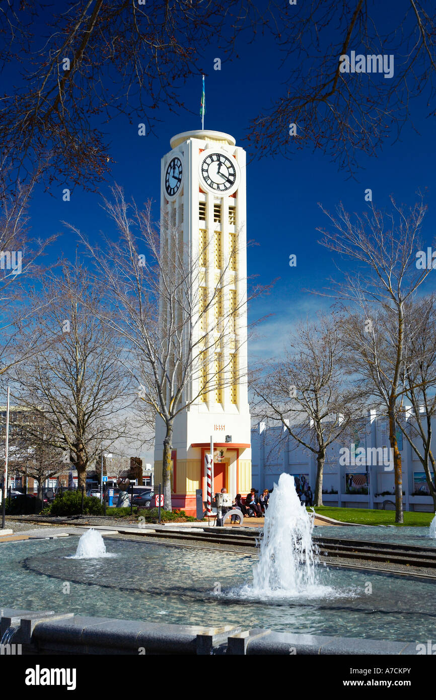 hastings city square clock tower with fountain Stock Photo - Alamy