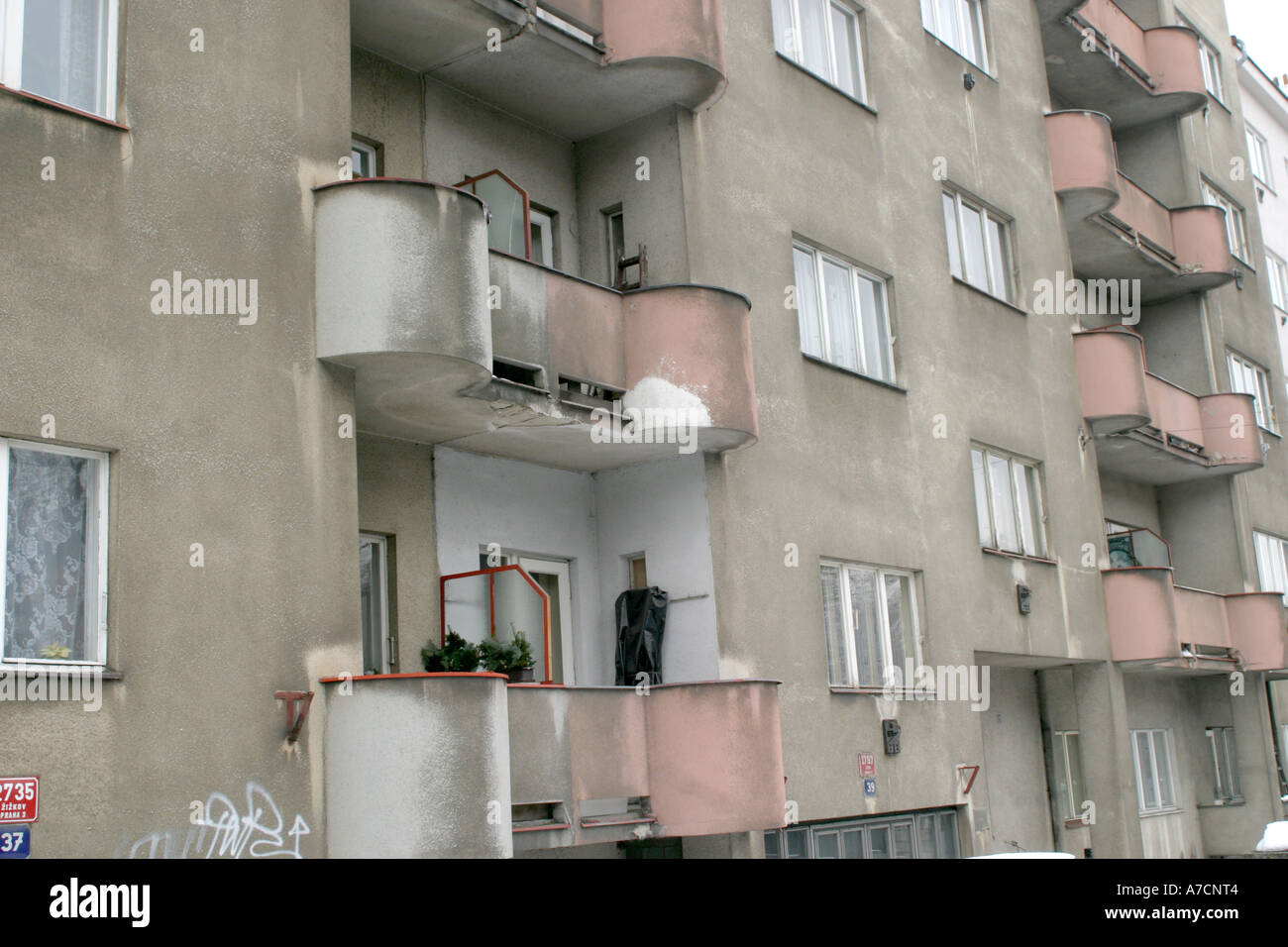 The exterior of apartments built during the communist era of Pragues ...