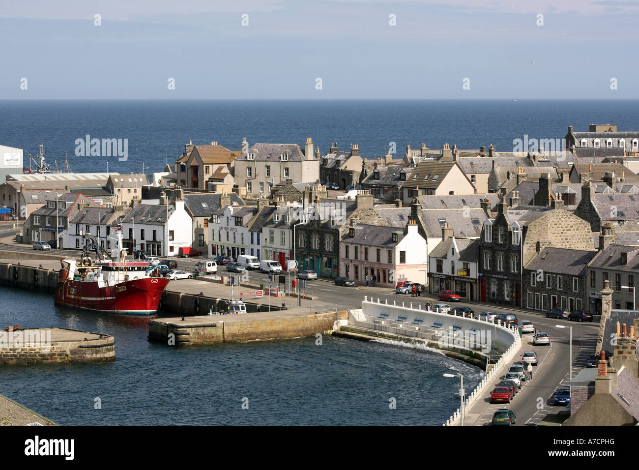 Fishing boats at the tiny harbour at the fishing village of Macduff in ...