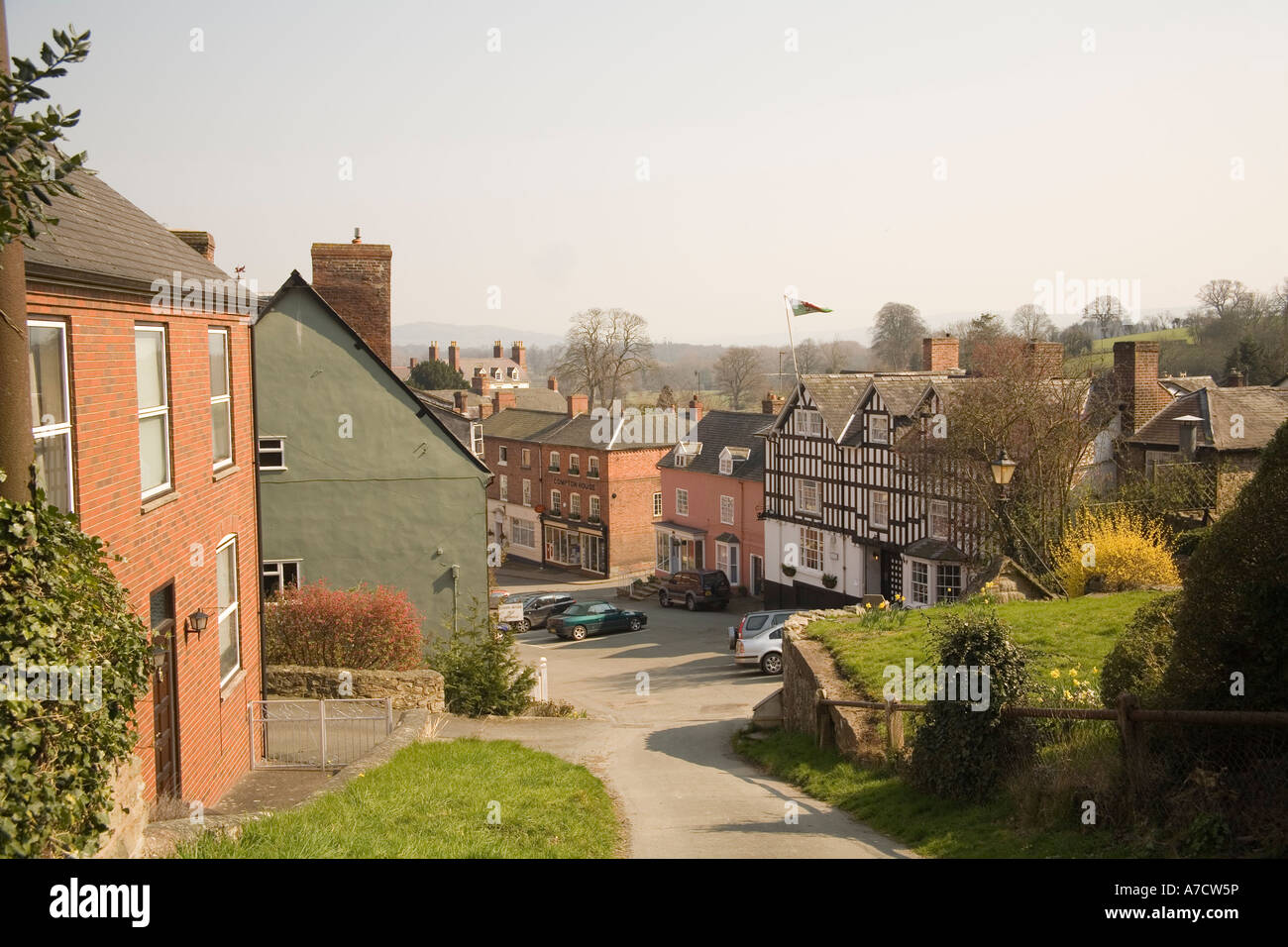 MONTGOMERY POWYS MID WALES UK April Looking down to the square of this ...