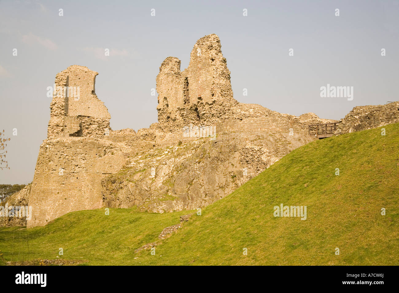 MONTGOMERY POWYS MID WALES UK April High above the town the ruins of ...