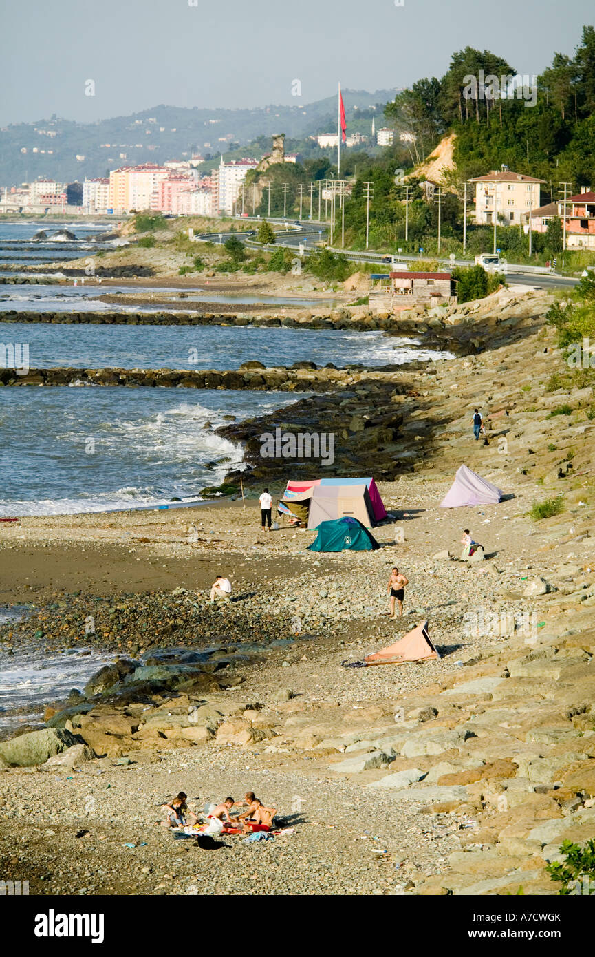 poor people camping on the beach at Of near Trabzon on the Black Sea ...