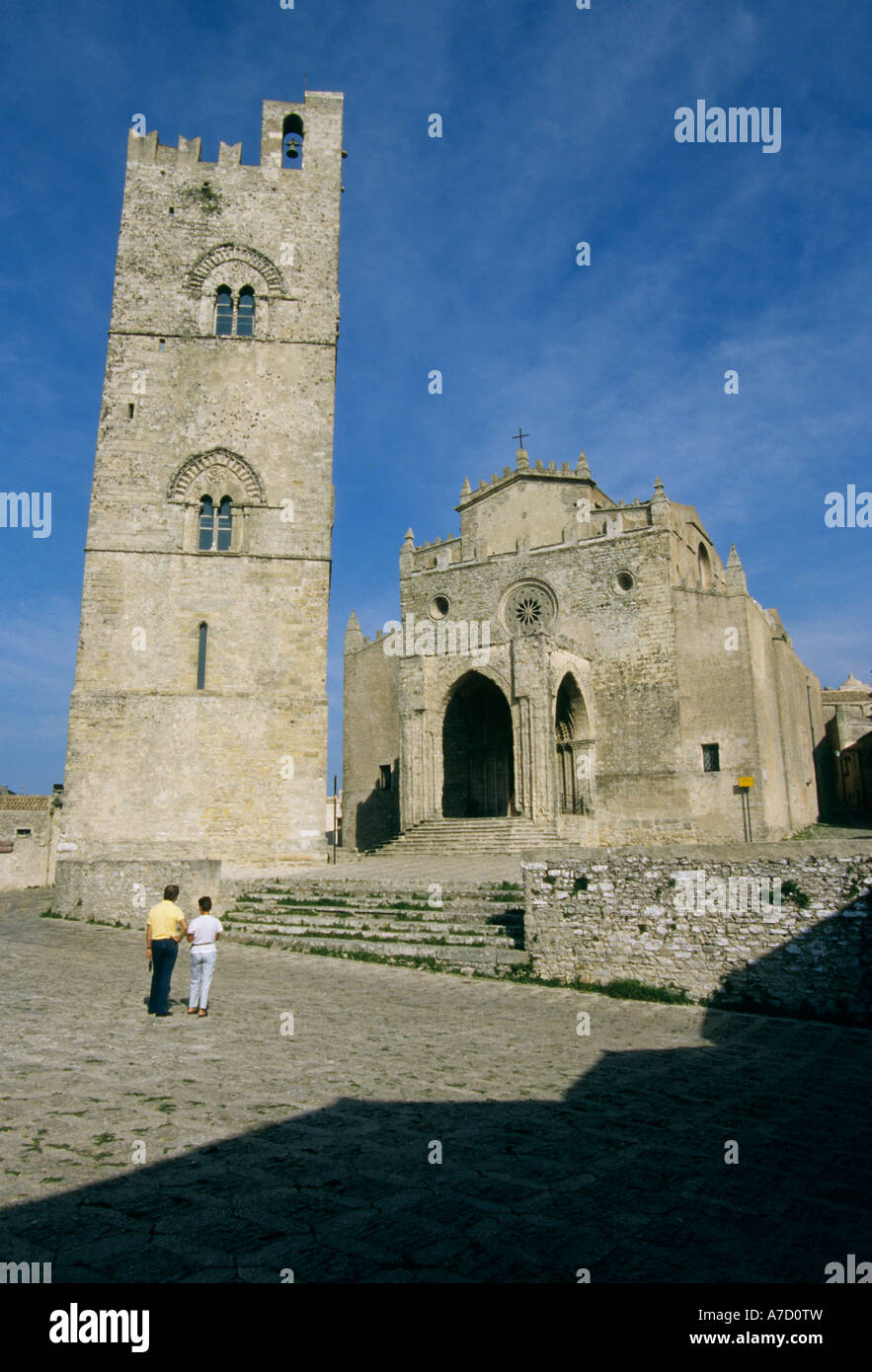 Italy, Sicily, Erice, Chiesa Matrice, 14th century, tourists viewing ...