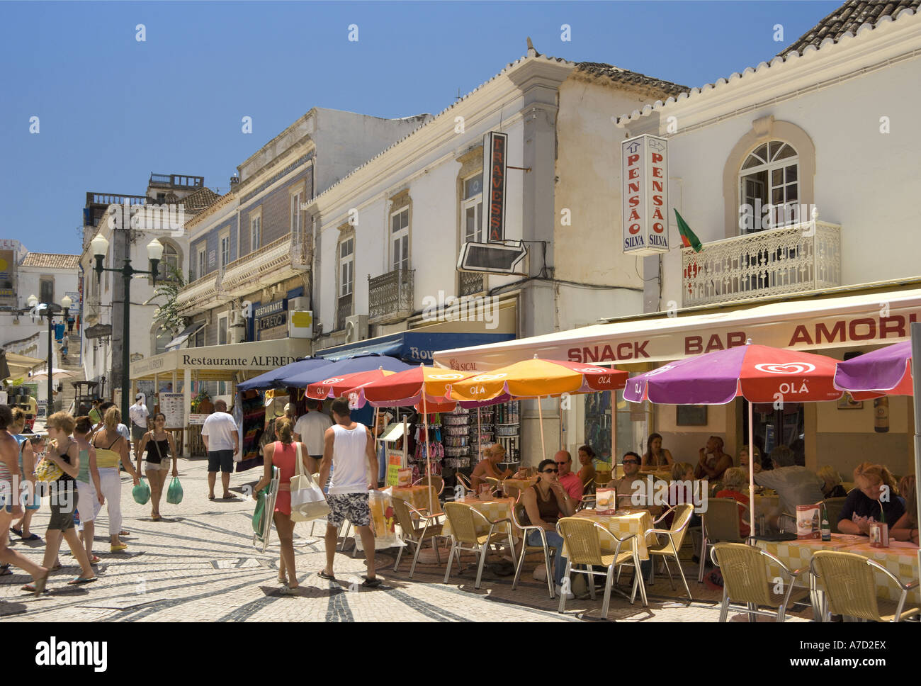 Café in the central square, Albufeira, Algarve, portugal Stock Photo ...