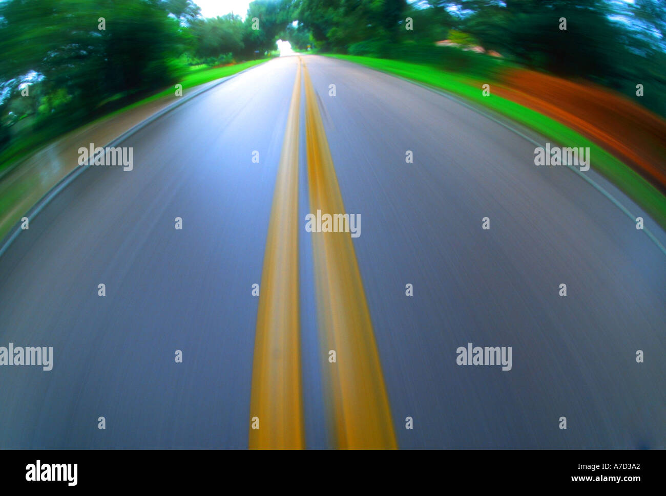 fish eye view of a wet road after a rain Stock Photo - Alamy