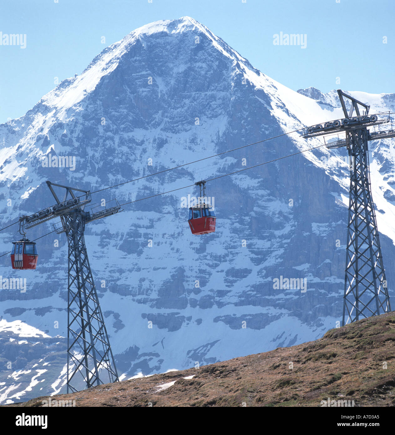 cable car towers near the Eiger mountain in Switzerland Stock Photo - Alamy