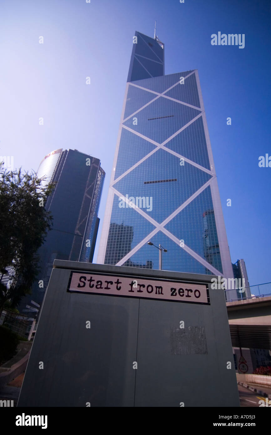 "Start from zero" sticker and the Bank of China building Stock Photo ...